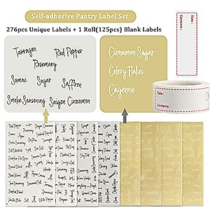 276 Pcs Clear Pantry Labels Set with 125pcs Blank Labels, DIY Food Label Sticker, Water Resistant & Oil Resistant, Pantry Labels for Food Containers, Jars for Flour, Sugar, Oat(Size:401pcs)