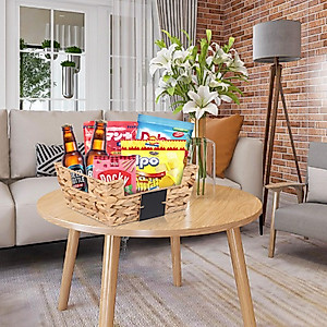 OUTBROS Storage Box Hand-Woven Wicker Storage Baskets, Multipurpose Open-Front Bin, Shelf Nesting Baskets, Desktop Makeup Organizer Container with Built-In Carry Handles, Water Hyacinth