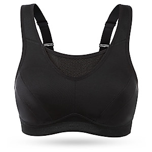 Wingslove Women's Full Coverage High Impact Wirefree Workout Non Padded Sports Bra Bounce Control (Black,36DDD)