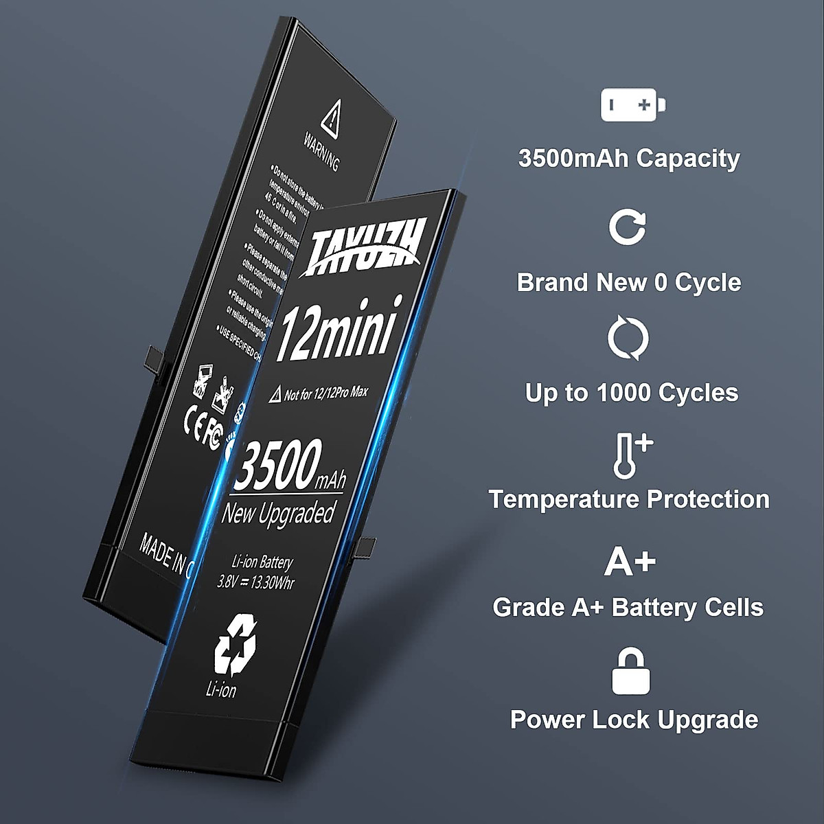TAYUZH Battery for iPhone 12 Mini Ultra High Capacity Replacement Battery for iPhone 12 Mini A2399 A2400 A2398 A2176 with Professional Repair Tool Kit and Instruction