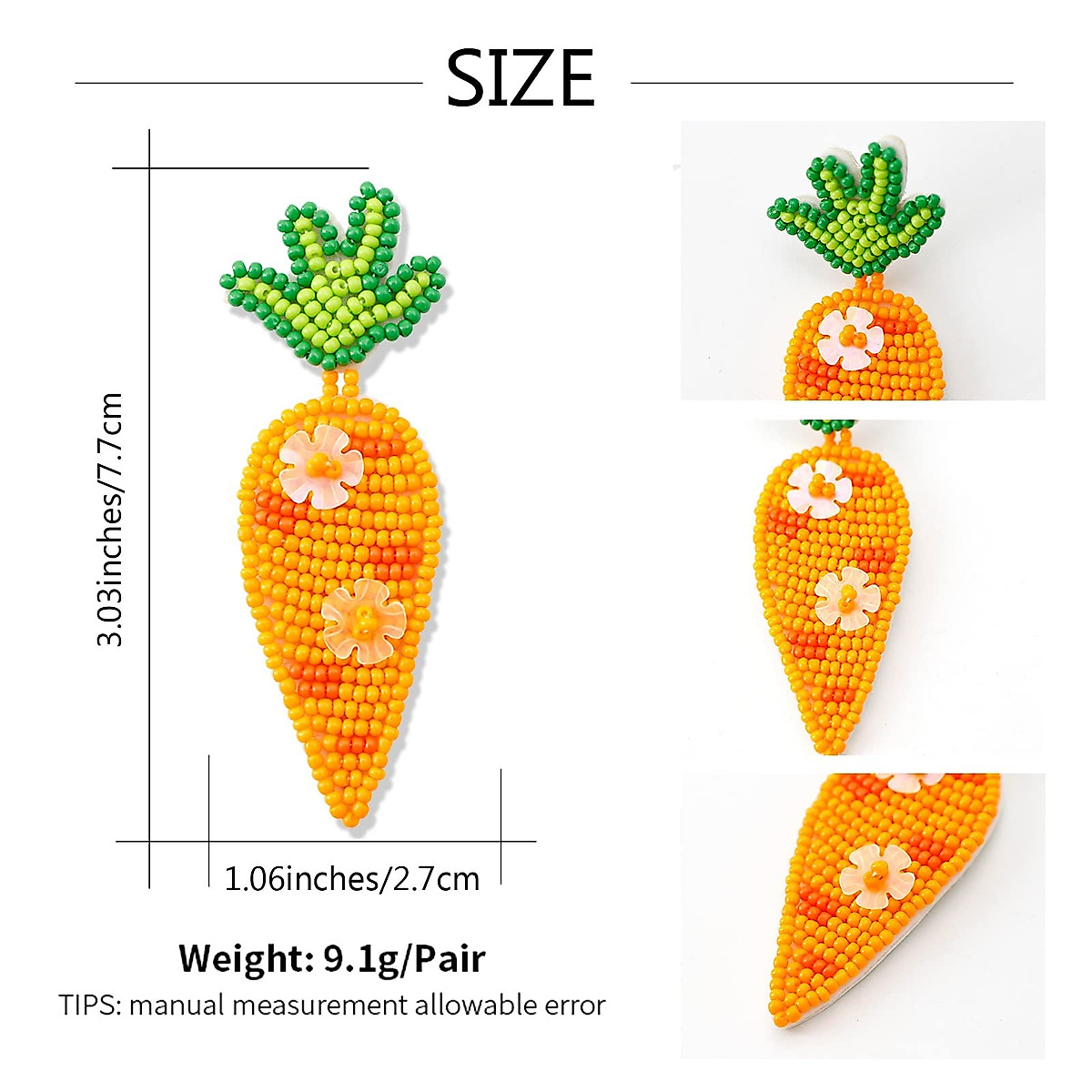 Beaded Easter Earrings for Women Dangling Cute Rabbit Egg Earrings Easter Gifts for Women Friends (Radish)