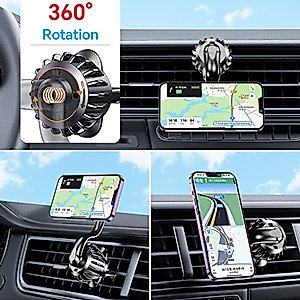 【 2 - PACK 】 Magnetic Phone Mount for Car Vent,【Upgraded Clip】 Car Magnetic Phone Holder, 【Strong Magnet 】【 360° Rotation 】 Magnetic Air Vent Phone Holder for car Fits iPhone Samsung, etc Cell Phone