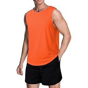 meioro Men's Mesh Tank Top Orange Shirt Quick Dry Sleeveless Shirts Fitting Muscle Tank Tops Sport Round Neck T-Shirt