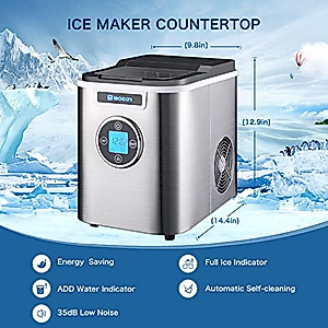 Ice Maker Machine for Countertop with Automatic Self-Cleaning, 9 Bullet Ice Cube Ready in 7-9 Minutes, 26Lbs/24H Portable Ice Makers with LCD, S/M/L Ice Size with Scoop and Basket for Home/Bar/Office