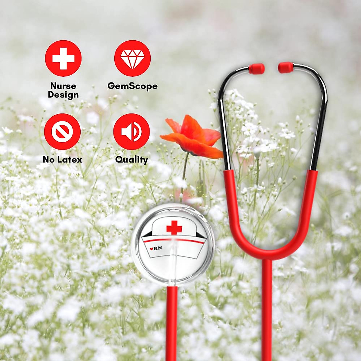 Red Nurse Stethoscope with RN and Nurse Hat on Diaphragm