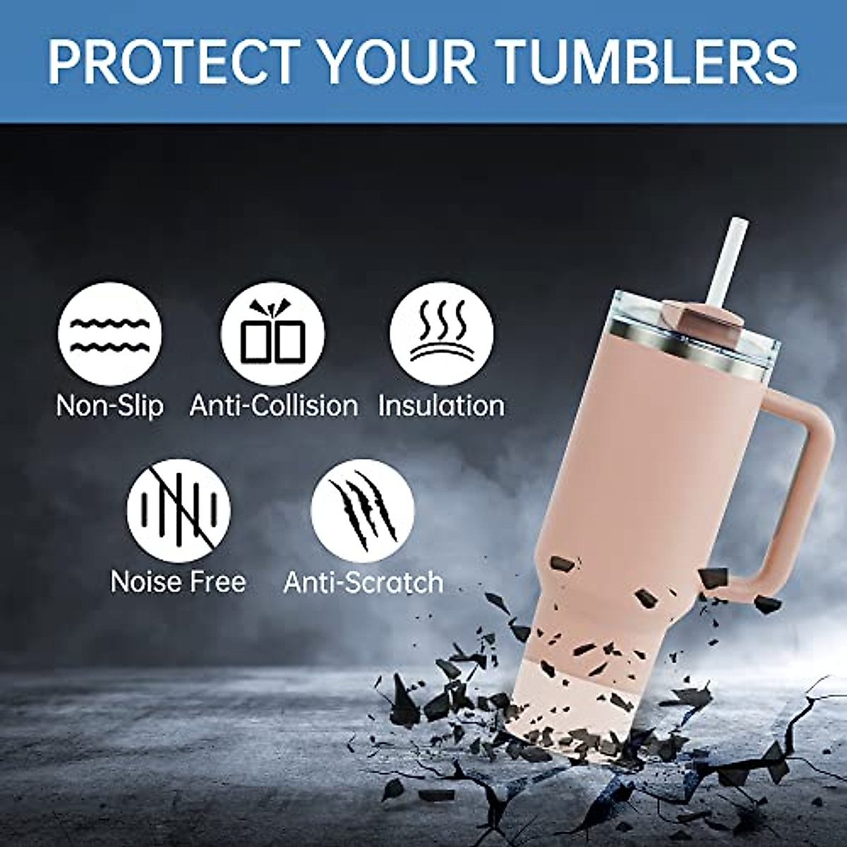 Turmaster 1Pcs Silicone Boot for Stanley 40 oz Quencher Tumbler, Silicone Cups Sleeve for Stanley IceFlow 20oz 30oz, Stanley Cup Accessories, Protective Cover for Water Bottle Bottom(Clear)