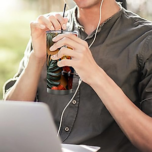 QWEUIOP 20oz Insulated Travel Coffee Mug Tropical Plants Butterfly Pattern Stainless Steel Tumbler with Lid Double Wall Vacuum Coffee Cup For Hot and Cold Drinks14310