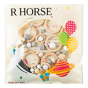 R HORSE 5 Baby Play Gym Toy Set Wooden Hanging Toy for Infant Play Activity Gym Wooden Nursing Pendant Gym Rattles Toy Sensory Birthday Shower Gifts Toys for Newborn Gift