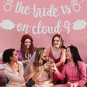 The Bride Is on Cloud 9 Bachelorette Party Banner, Glitter Silver Hanging Cloud Decorations Bridal Shower Sign Party Favors Hen Parties Engagement Wedding Receptions Party Supplies