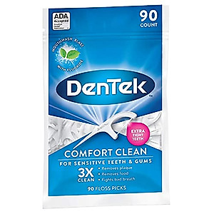 DenTek Comfort Clean Floss Picks for Sensitive Teeth, Soft and Silky Ribbon, 90 Count Each (Pack of 2)