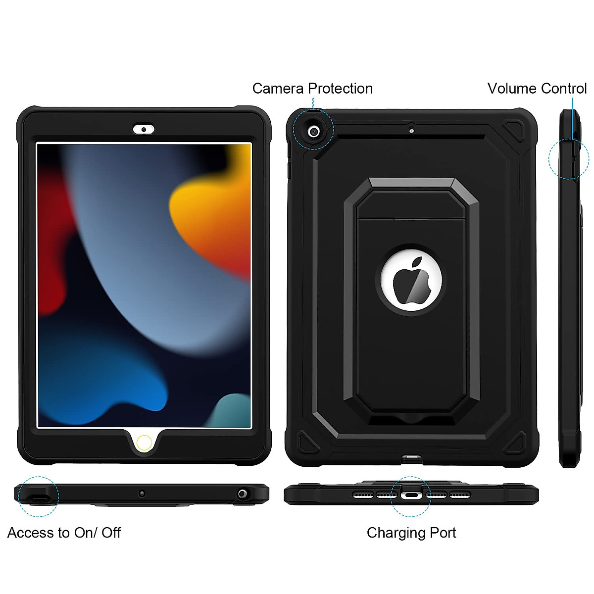 Cantis Case for ipad 9th Generation/iPad 8th Generation/iPad 7th Generation, [Built-in Screen Protector] Dual Layer Shockproof Protective Case for iPad 10.2 inch 2021/2020/2019, Black