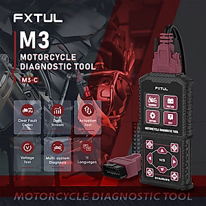 FXTUL M3-C Motorcycle Diagnostic Tool OBD2 Scanner Compatible for UZUKI Vespa EUROV and OBD2 Motorcycle, Universal Car Engine Fault Code Reader CAN Diagnostic Scan Tool
