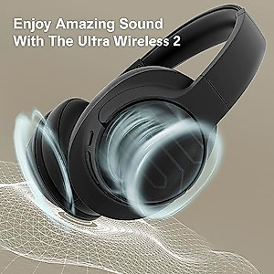 Soul Ultra Wireless 2 - Wireless Over Ear Bluetooth Headphones, Foldable Design with Comfortable Protein Earpads,USB-C Quick Charging, 65 hrs Playtime,Low Latency,Deep Bass,for Travel,Sport,Gym -Black