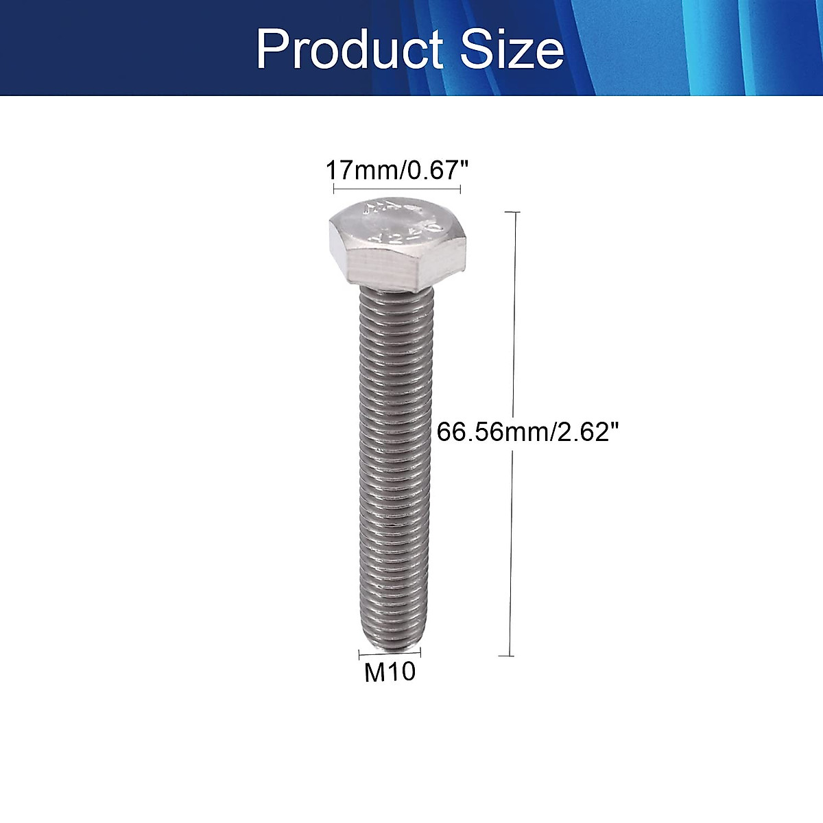 Juvielich M10x60mm Hex Head Screw Bolts 304 Stainless Steel Fully Threaded Hex Tap Bolts Silver Tone 10PCS