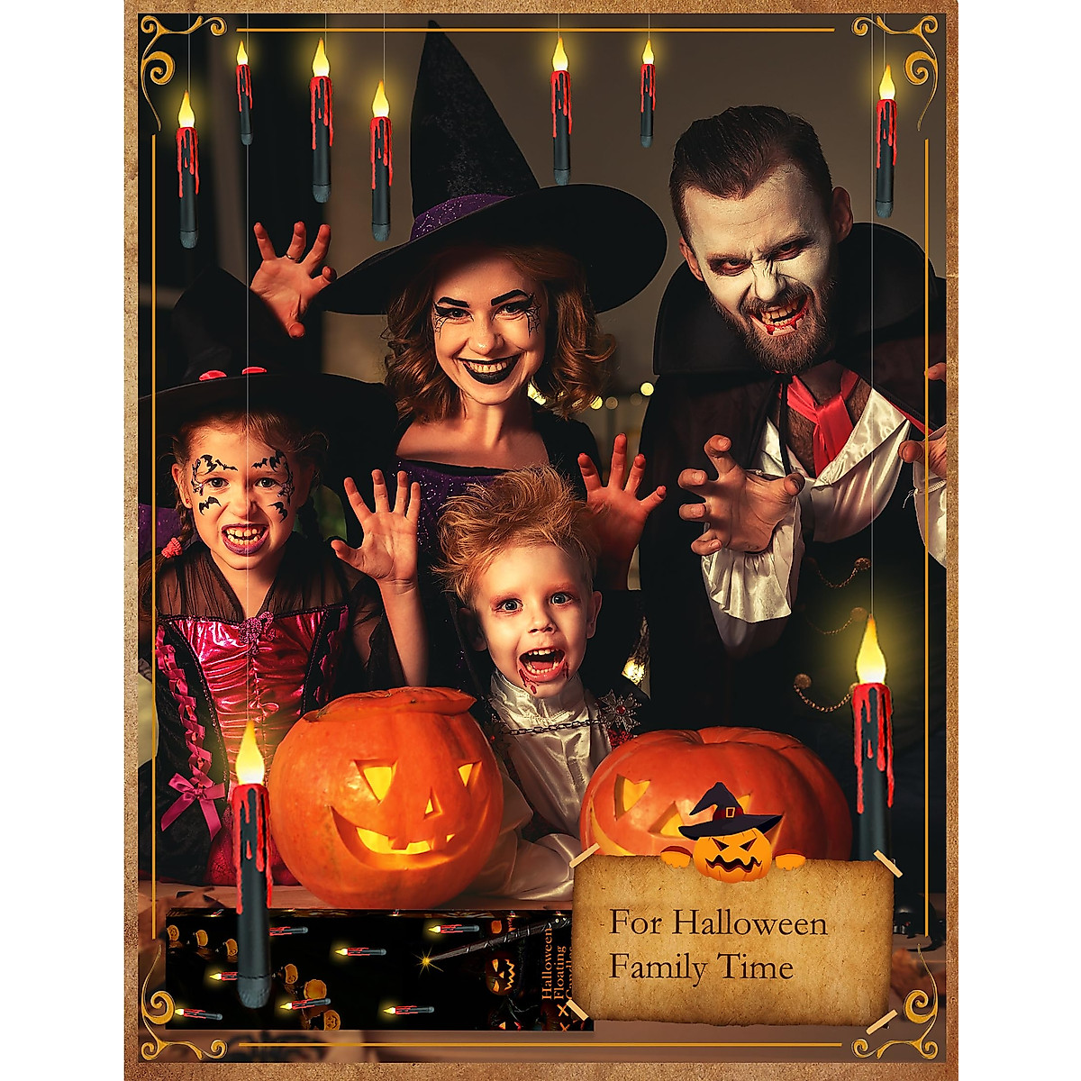 Qaeshi Floating Candles with Wand Remote, 10Pcs Magic Warm Flickering Flameless Hanging Candles,Battery Operated Window LED Taper Lights for Halloween Christmas Decor Home Party