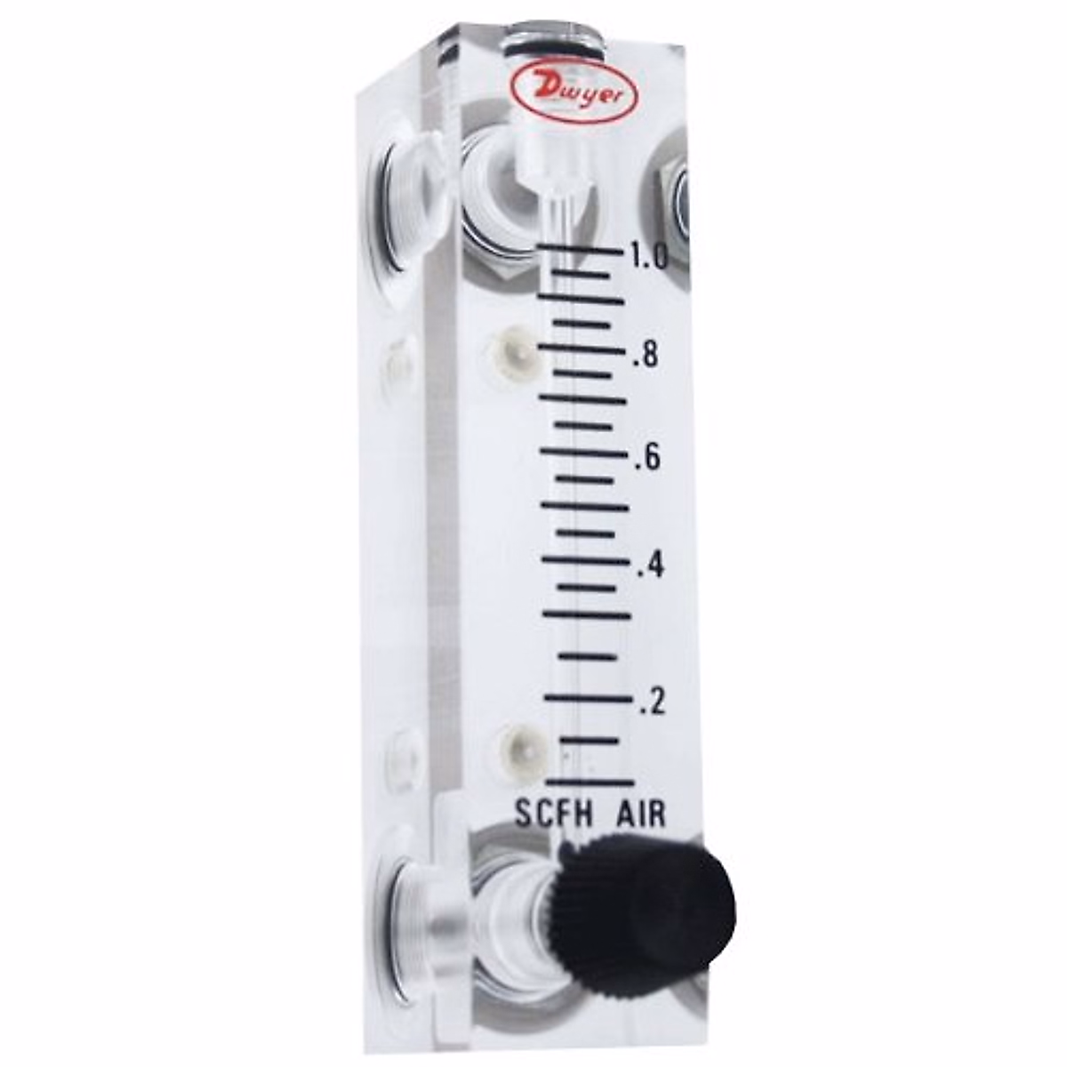 Dwyer® Visi-Float® Flowmeter, VFA-6-SSV, Acrylic Block, 5% FS Acc, 4-30 SCFH air, SS Valve