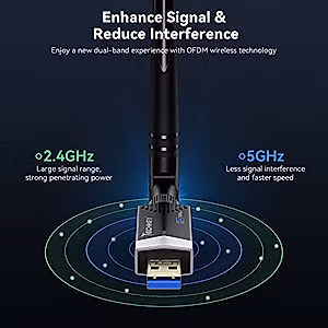 USB WiFi Adapter for PC, Techkey AC1300Mbps Dual Band Wireless Network Adapter, Network WiFi USB 3.0 for Desktop Laptop with 2.4GHz/ 5GHz High Gain 5dBi Antenna, Support Win10/8.1/8/7/XP…
