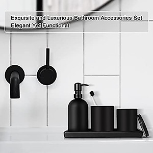 GMISUN Black Bathroom Accessories Set, Matte Black Bathroom Accessory Set, Bathroom Soap Dispenser and Toothbrush Holder Set, Qtip Holder, Modern Bathroom Decor Sets, Glass Bath Accessories Sets