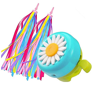 kortes 1 Pack Kids Bike Bell and 2 Pack Kids Bike Streamers for Children's Bike Accessories (Pink, Red,& Blue) (Blue & Green)