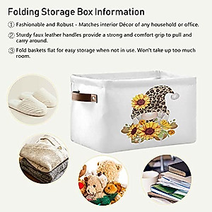 Gougeta Foldable Storage Basket with Handle, Cute Leopard Gnome Sunflower Rectangular Canvas Organizer Bins for Home Office Closet Clothes Toys 1 Pack