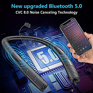 Bluenin BlueWave Pro 1 Bluetooth Headphones Speaker 2 in 1,Wireless Headphones Neckband Wearable Speaker Retractable Earbuds 3D Stereo Sound Sweatproof Headset (Black)