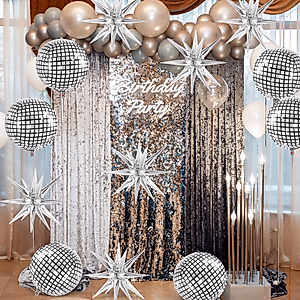 Disco Ball Balloons with Star Balloons, 22 Inch Metallic Disco Silver Foil Balloons for Disco Party Decor Birthday Bachelorette New Year Christmas Party Decorations