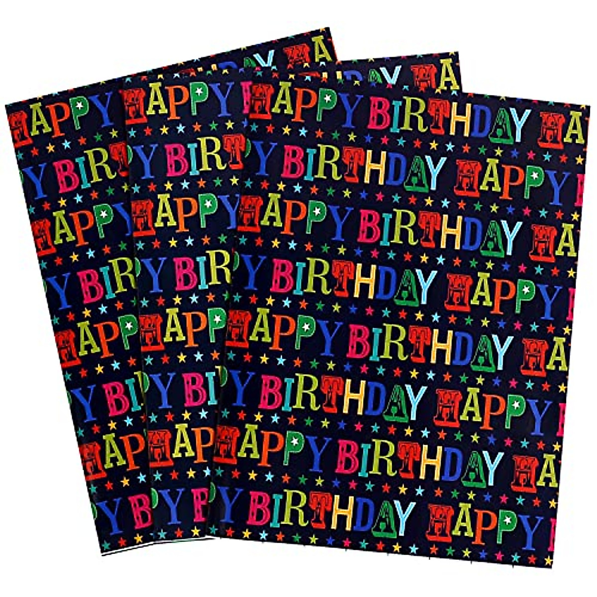 CAMKUZON Birthday Wrapping Paper with Cut Lines for Boys Girls Kids Men Women Baby Shower Party - 3 Large Sheets Rainbow Colored Happy Birthday Gift Wrap - 27 Inch X 39.4 Inch Per Sheet