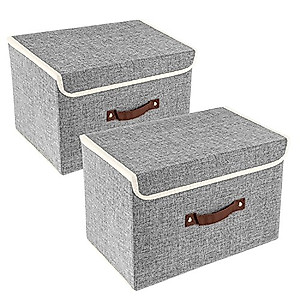 TYEERS Foldable Storage Boxes with Lids 2 Pack Fabric Storage Bins with Lids, Closet Organizers for Clothes Storage, Room Organization, Office Storage, Toys - Gray