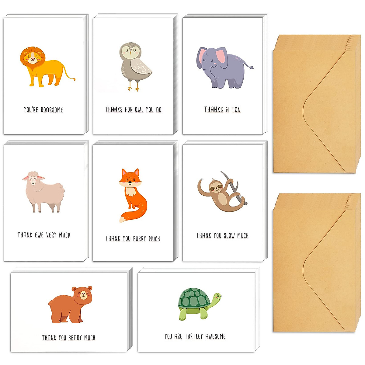 Biturat 48 Thank You Cards Set, Animal Pun Thank You Note Cards Pack, Funny Thank You Cards Bulk, Boxed Assortment Quip Notecards for Gratitude, Recognition, Appreciation, 4 x 6 in