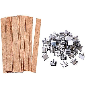 100pcs Wooden Candle Wicks, Candle Making Wicks 5.1 X 0.5 Inch Naturally Smokeless Wooden Candle Wicks Candle Cores with Iron Stand for DIY Candle Making(50 Set)