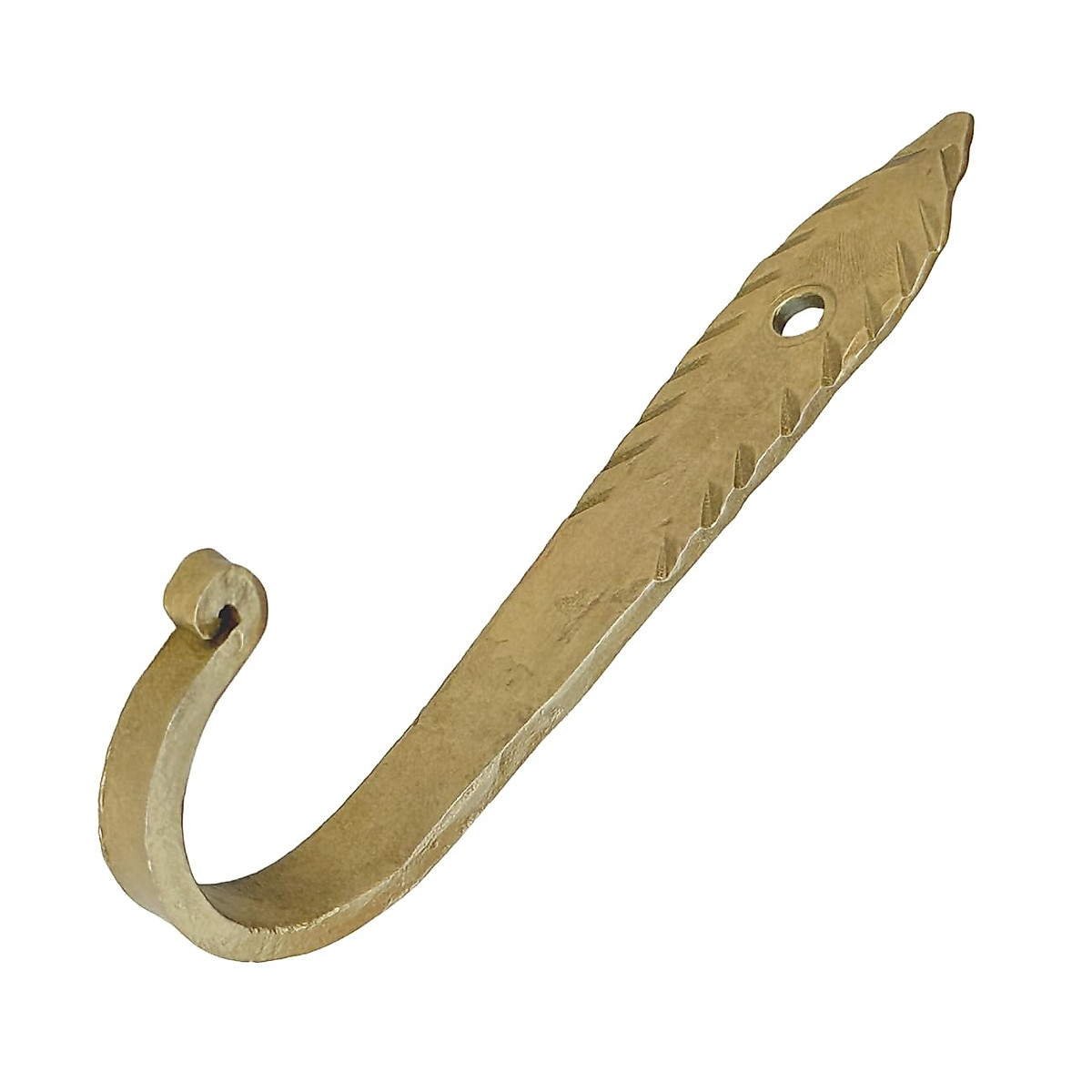 Living Ideas Hand Forged Coat Hook Wrought Iron Handmade Rustic Wall Hook for Towel, Plant & Mug Blacksmith Farmhouse Bathroom Hook Rack Antique Brass Finish Heavy Duty Kitchen Utensils Hooks