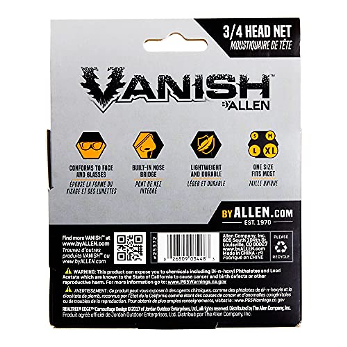 Allen Company Vanish Visa Form 3/4 Head Net - Realtree Edge, Camo, One Size (25372)