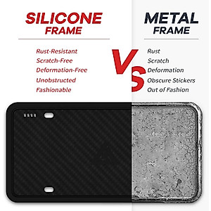 Aujen Silicone License Plate Frames,2 Pack Black Side-Opening License Bracket Holder with Easy Installation, License Plate Frame Without Obstruction.Rustproof, Rattle Proof & Weatherproof Universal