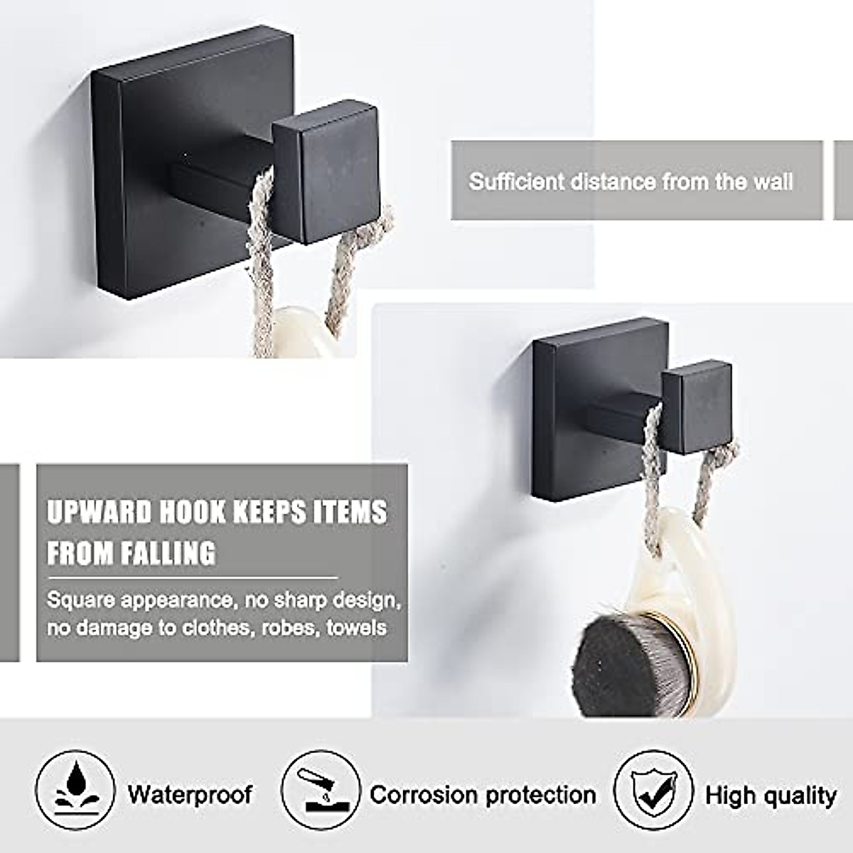 4-Piece Bathroom Hardware Accessories Set, Towel Bar Sets Include Towel Bar Towel Holder Toilet Paper Holder Towel Hook,16 inch Bath Accessories Kit，Matte Black