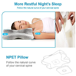 NPET Cervical Pillow for Neck Pain Relief, Hollow Design Ergonomic Memory Foam Pillow with Skin-Friendly Pillowcase, Adjustable Cervical Support for Side Back Stomach Sleepers