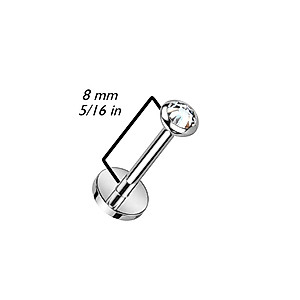 Amelia Fashion 18 GA Implant Grade Titanium Threadless Push In Labret, Flat Back Stud With Round Flat Bezel Set CZ or Opal Top (Choose Color) (Vitrail Medium)