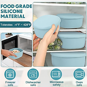 Yiyiring 5 Pcs Nesting Silicone Food Storage Containers with Lids Blue Silicone Bento Lunch Boxes Airtight Silicone Lunch Container, Microwave and Freezer Safe Lunch Supplies