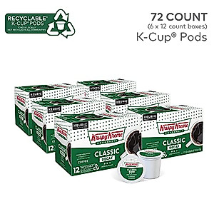 Krispy Kreme Classic Decaf, Single-Serve Keurig K-Cup Pods, Medium Roast Coffee Pods, 12 Count (Pack of 6)