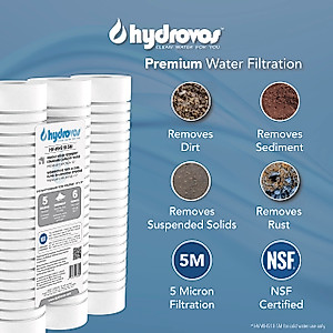 Hydrovos 2.5" x 10" 5 Micron Whole House Water Filter, NSF Certified 10 Inch Sediment Filter with 6-Month Filter Life, 4 Pack
