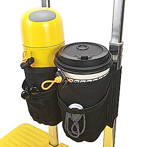 Luggage Travel Cup Holder Free Hand Drink Caddy Double Mesh Bag Design (Black)