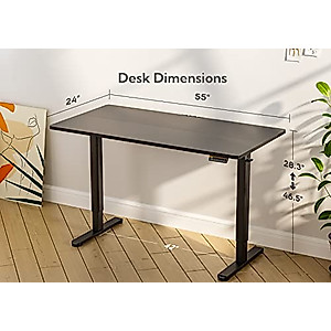 Claiks Electric Standing Desk, Adjustable Height Stand up Desk, 55x24 Inches Sit Stand Home Office Desk with Splice Board, Black Frame/Black Top