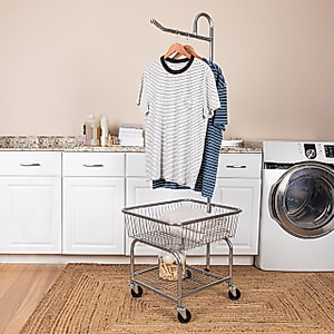 Household Essentials 6028-1 Rolling Laundry Cart with Hanging Bar - Chrome Finish