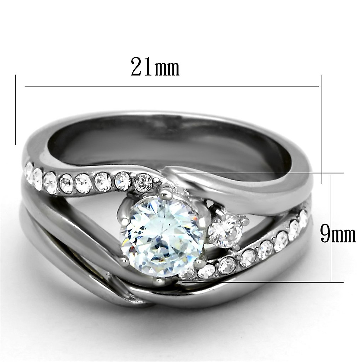 Marimor Jewelry 1.19 Carat Round Cut Cubic Zirconia Stainless Steel Wedding Ring Set Women's Size 7