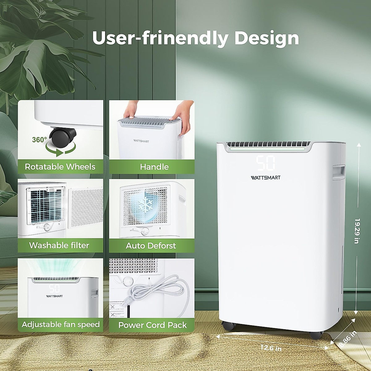 4,500 Sq.Ft Dehumidifier for Basement with Drain Hose, 50 Pint Dehumidifiers for Large Home with Three Operation Modes, Intelligent Humidity Control, 24HR Timer for RV, Bathroom, Bedroom
