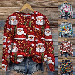 Ugly Sweater Crewneck Leopard Sweatshirt Sweatshirt Women Retro Christmas Tree Truck Graphic Tee Casual Long Sleeve Crewneck Pullover Tops Christmas Sweatshirt for Women Green OHUS31025SALE15