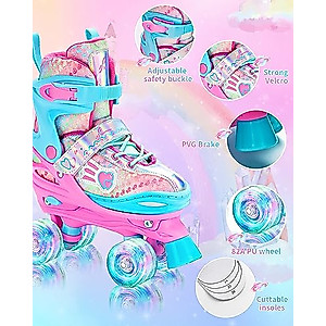 Sportneer Kids Roller Skates, Roller Skates with Protective Gear Set, Adjustable Roller Skates with 8 Light up Wheels, for Girls Kids Youth Beginner Indoor & Outdoor Use (1pair)