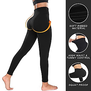 Workout Leggings for Women Tummy Control Ribbed Seamless Gym Leggings High Waist Compression Yoga Pants Black Brown
