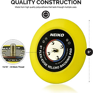 Neiko 30267A Flexible-Edge Hook-and-Loop PU Backing Pad for DA Sander Polisher Buffer, 6 Inches by 5/16 Inches, 24 Thread