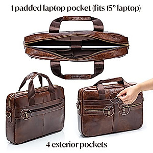 BRA1NST0RM Genuine Leather Briefcase for Men with Padded Protection for 14 inch Laptop. Mens Professional Executive Messenger Work Bag Carrier