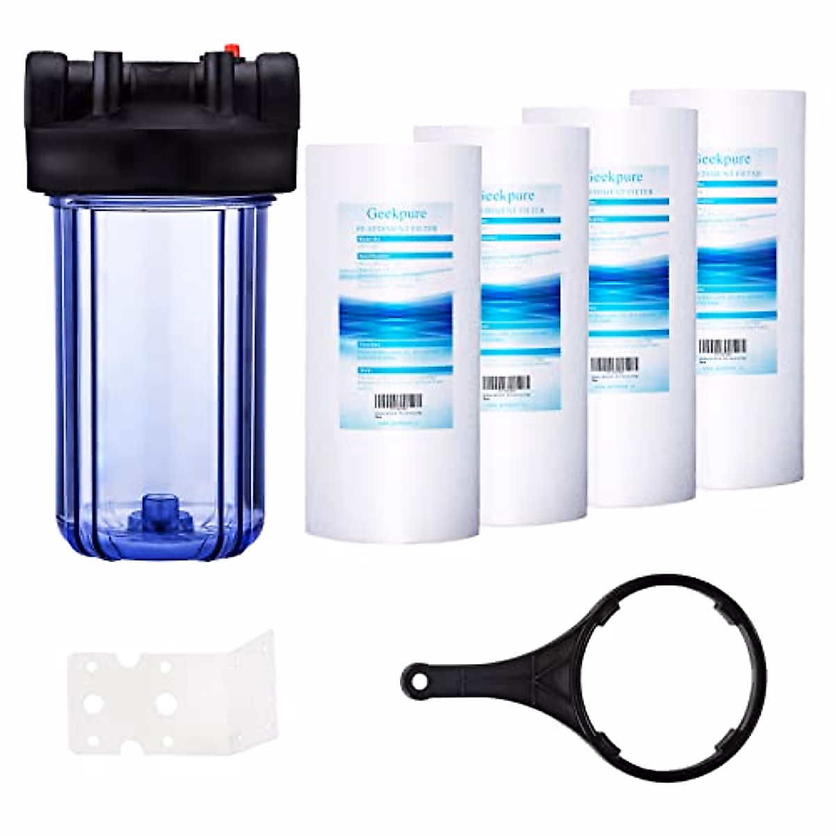Geekpure Whole House Water Filtration System with 10-Inch Big Clear Housing with 4.5"x 10" 5 Micron PP Sediment Filters-1"NPT Inlet/Outlet